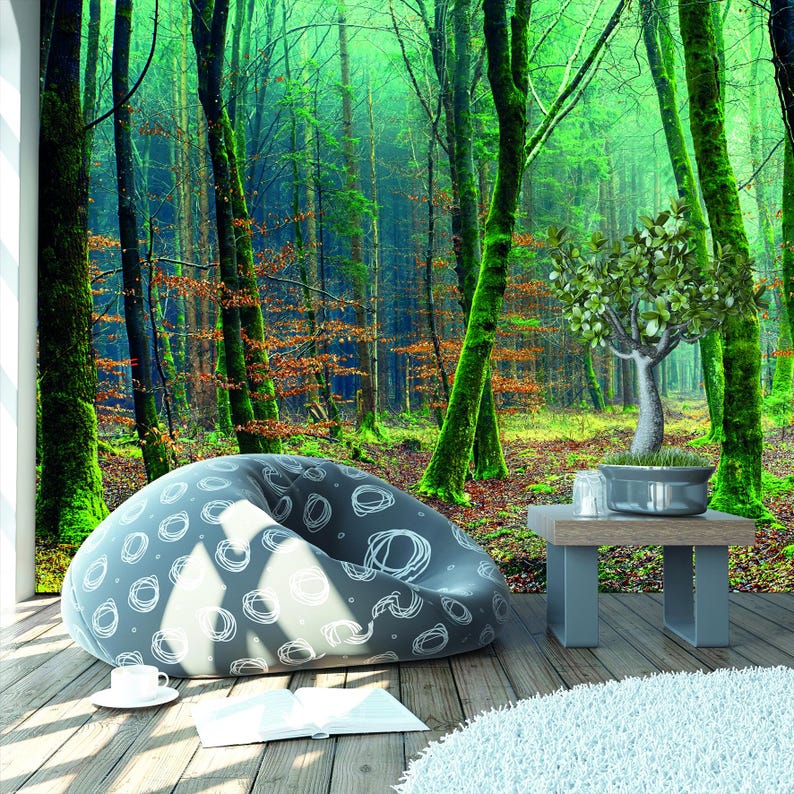Forest Wall Decal Nature Wallpaper Removable Mural Moss on Tree Wall ...