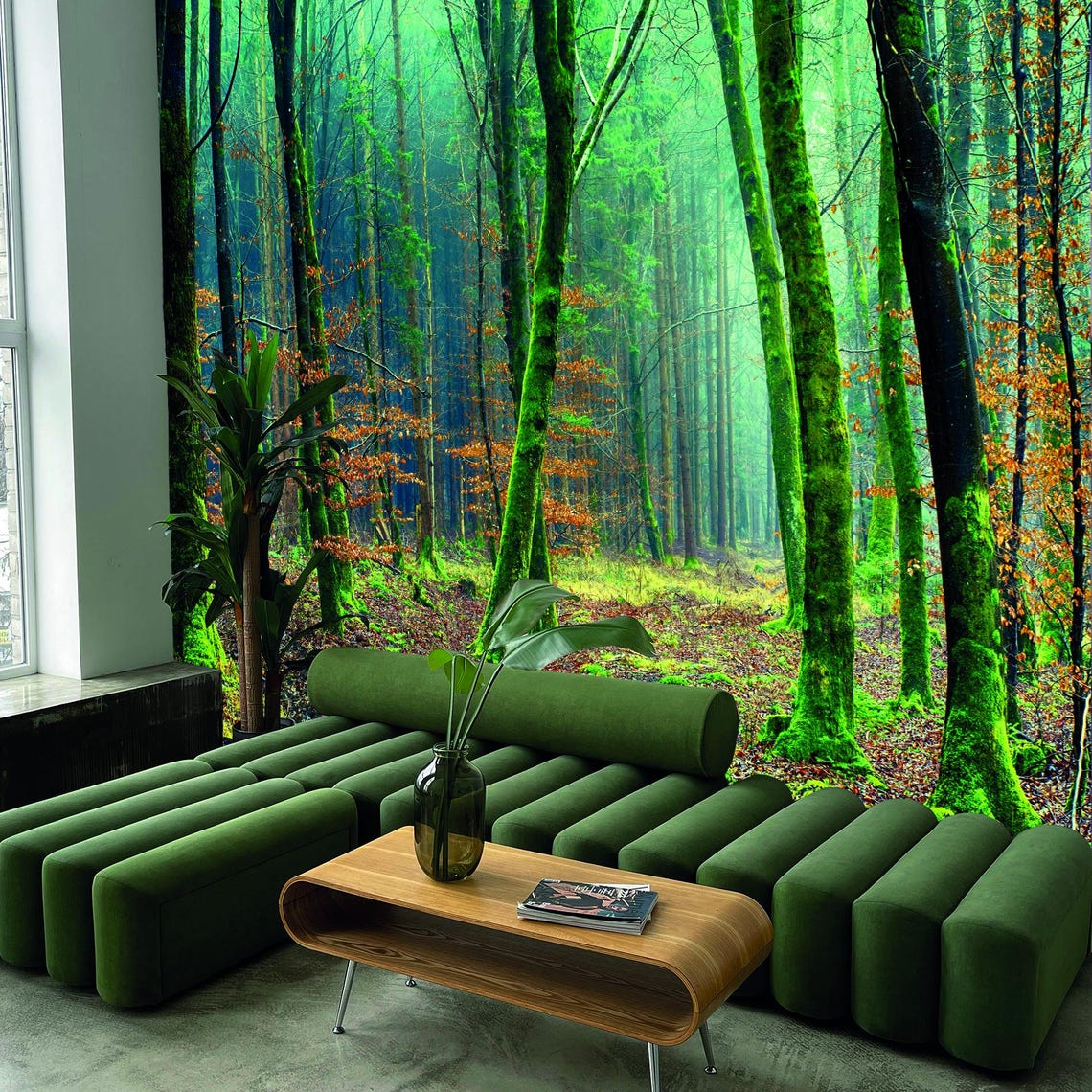 Forest Wall Decal Nature Wallpaper Removable Mural Moss on Tree Wall ...