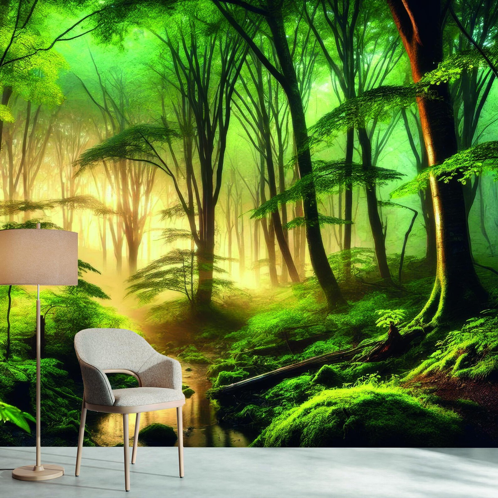 Enchanted Forest Wallpaper Mural Green Mystic Woods Wall Decor Nature ...