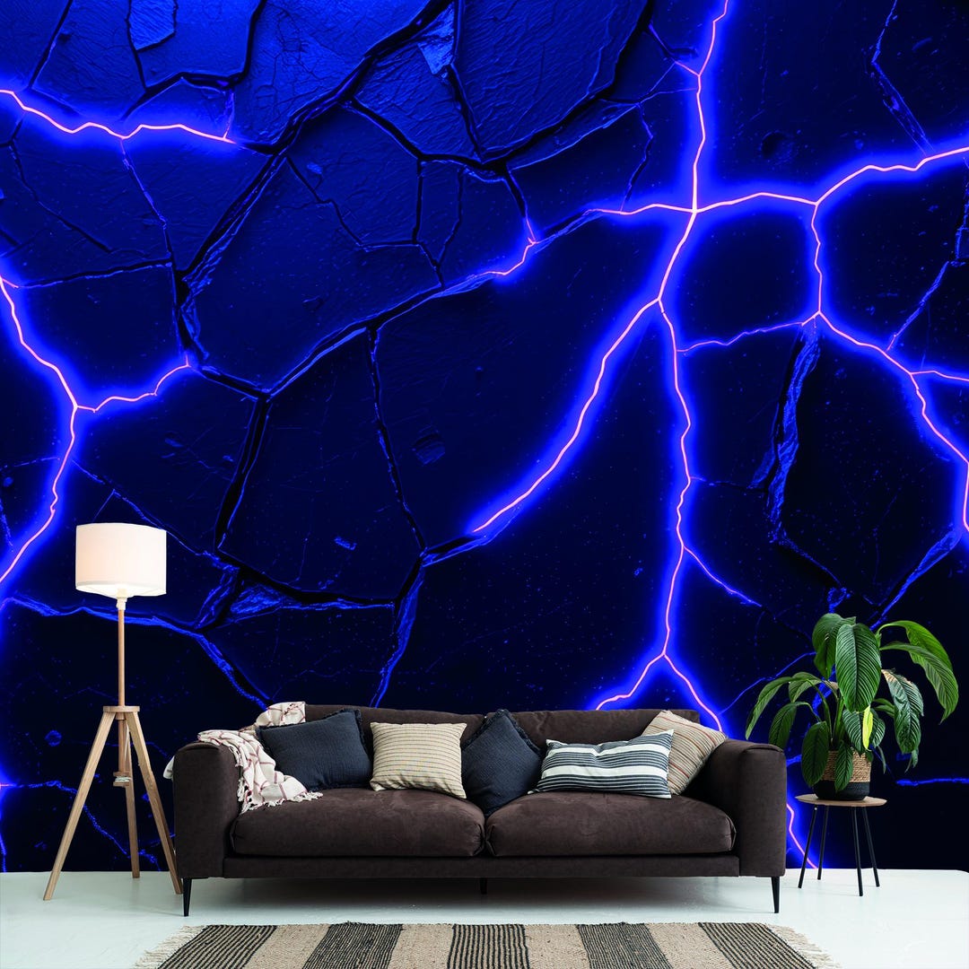Electric Blue Lightning Wall Mural Modern Abstract Traditional ...
