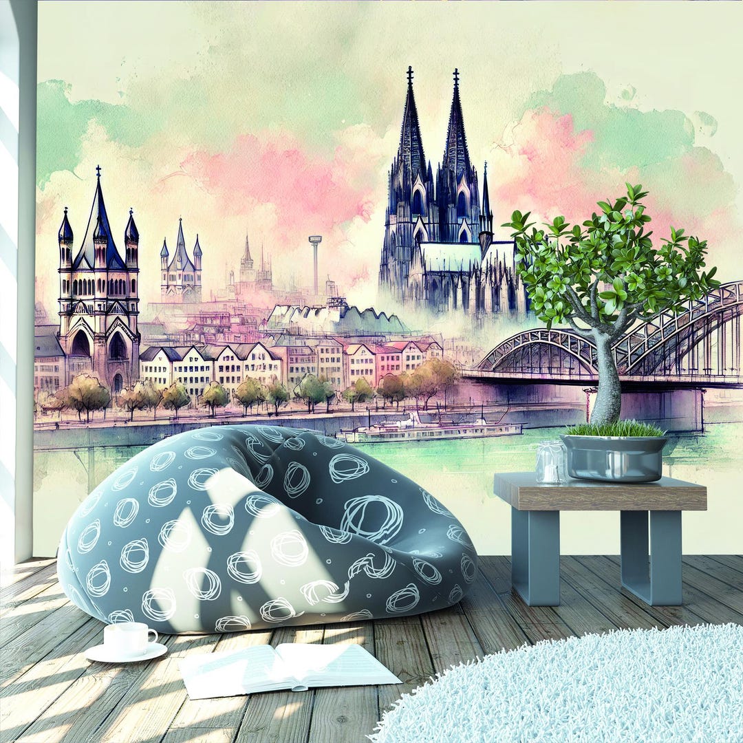 Cologne Cathedral Watercolor Wall Mural European Landmark Wallpaper ...