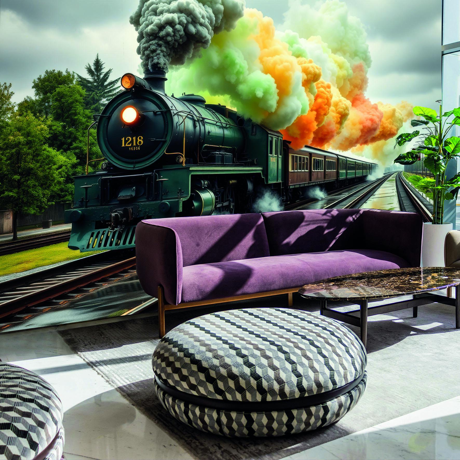 Vintage Steam Train Wallpaper Mural Colorful Locomotive Wall Art ...