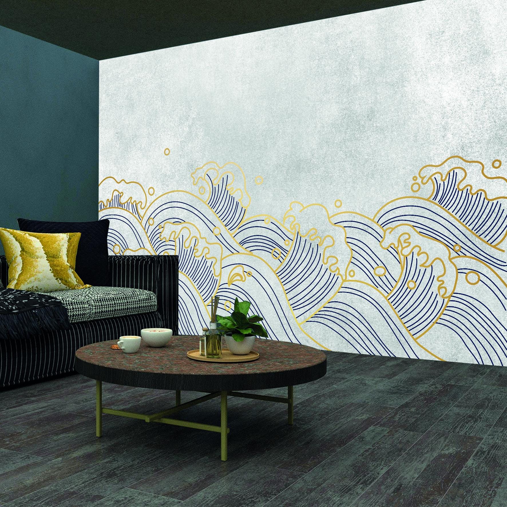 Elegant Wave Pattern Wallpaper Japanese Wave Wall Mural Peel and Stick ...
