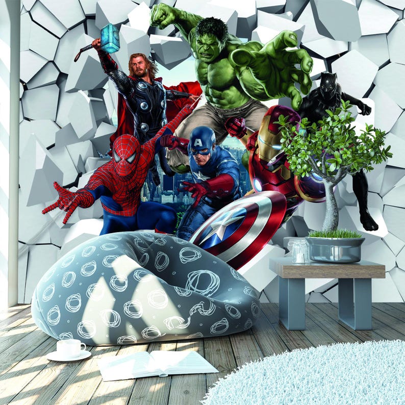 Kids Wallpaper Superhero Wall Mural Comic Hero Team Playroom Decor ...