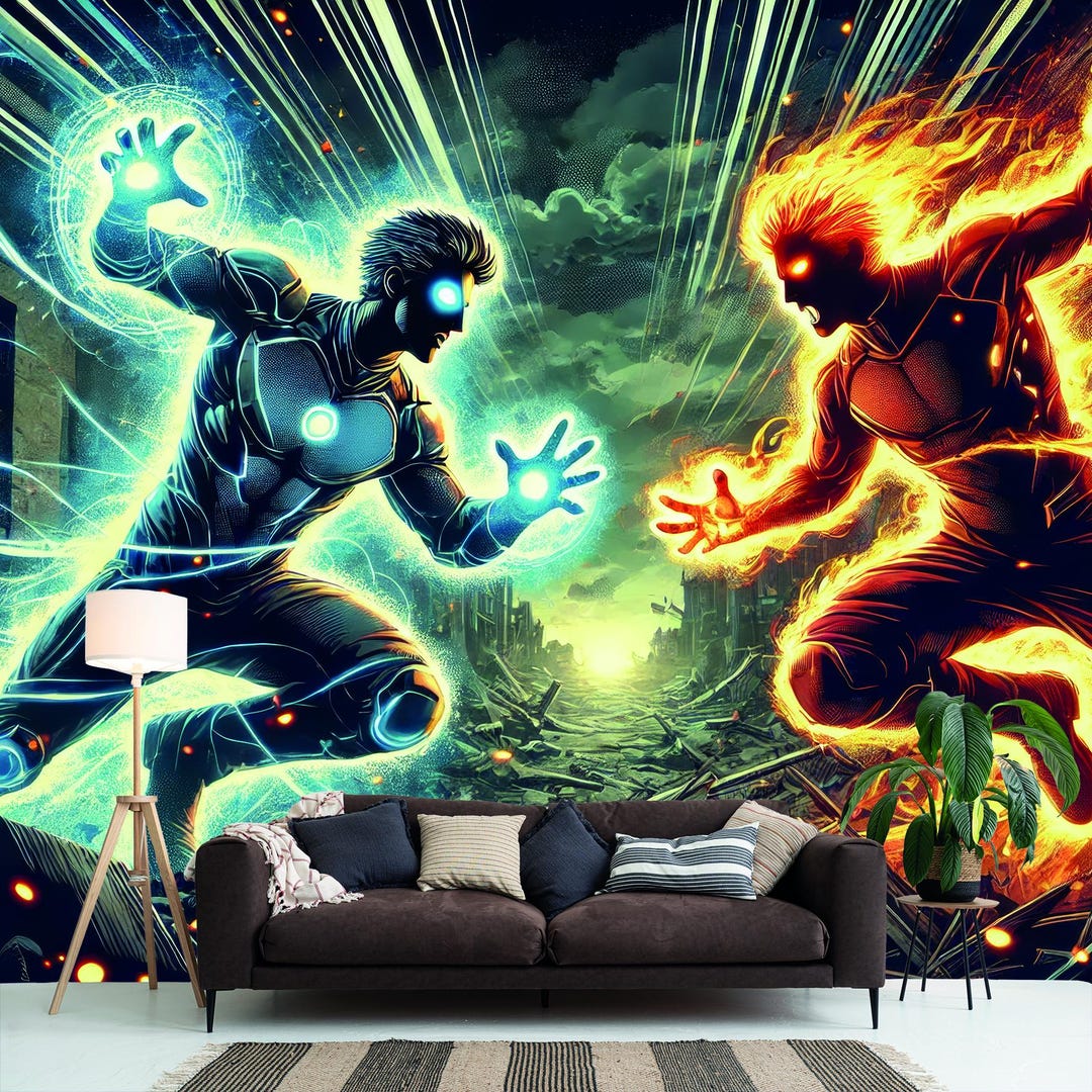 Epic Battle Wall Mural Superhero Non Woven Wallpaper Gaming Room Wall ...