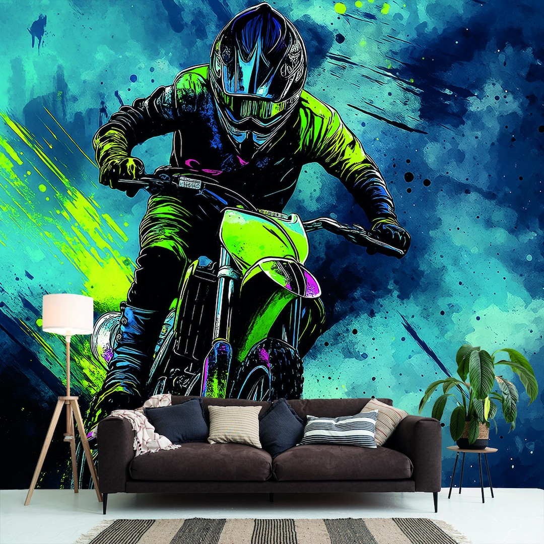 Motocross Peel and Stick Wallpaper Dirt Bike Wall Decor Extreme Sports ...