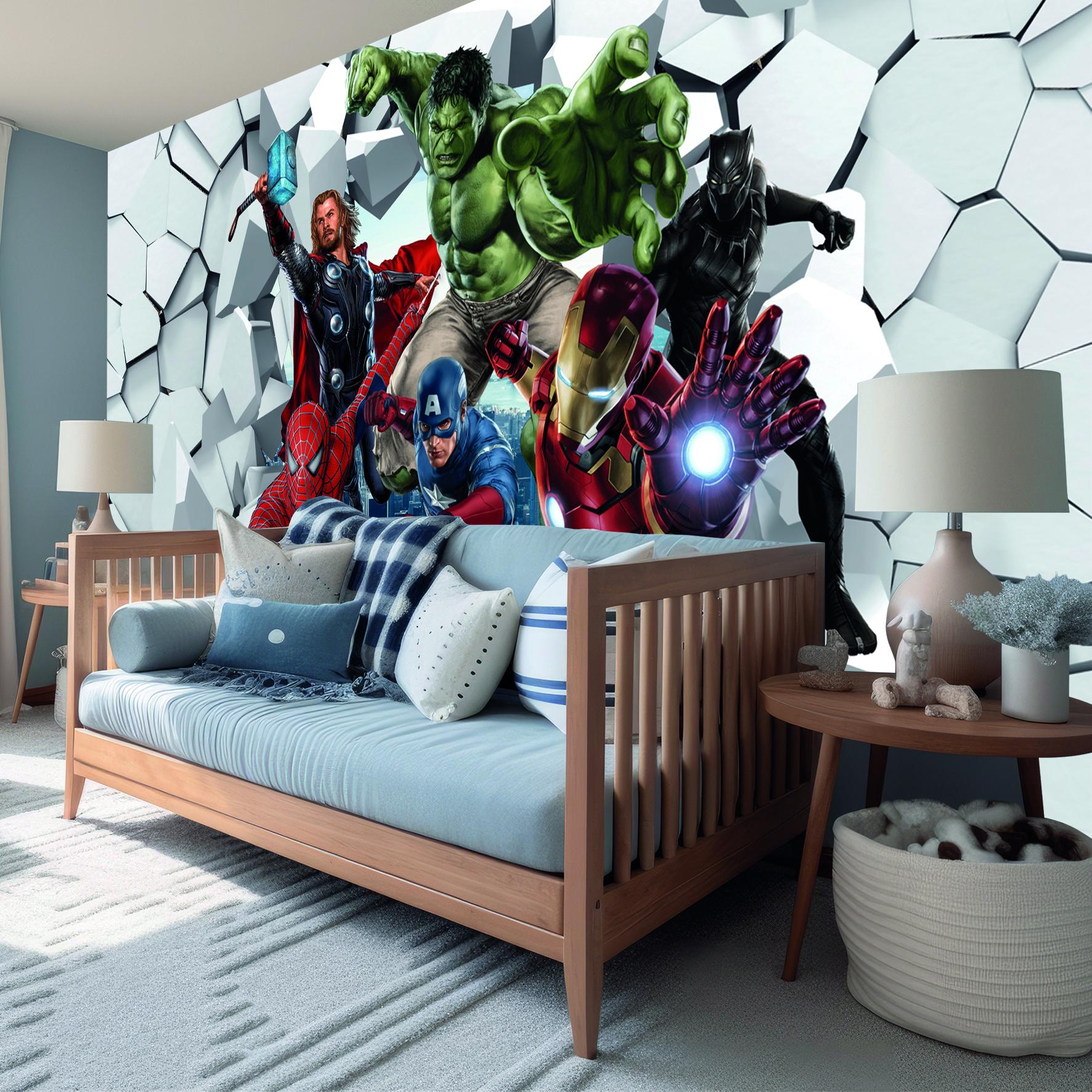 Kids Wallpaper Superhero Wall Mural Comic Hero Team Playroom Decor Contemporary Mural Colorful ...