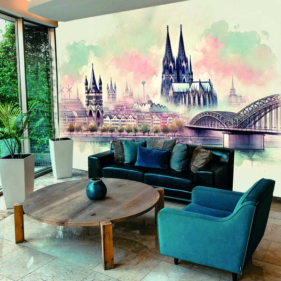 Cologne Cathedral Watercolor Wall Mural European Landmark Wallpaper ...