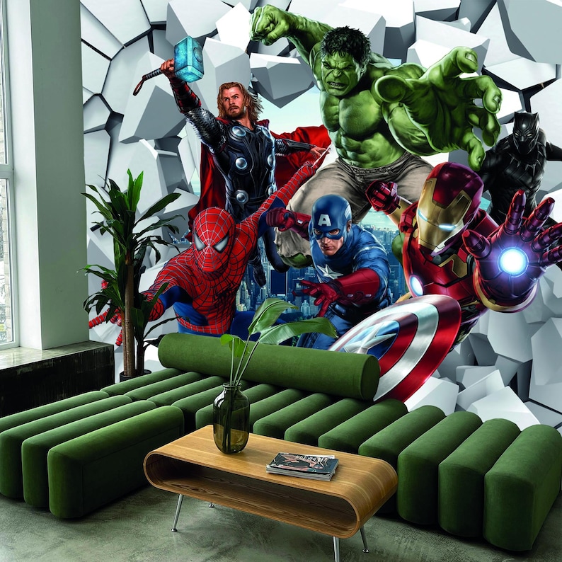 Kids Wallpaper Superhero Wall Mural Comic Hero Team Playroom Decor ...