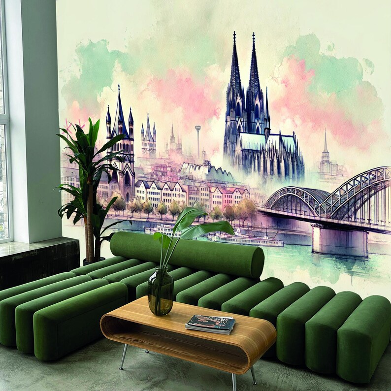 Cologne Cathedral Watercolor Wall Mural European Landmark Wallpaper ...