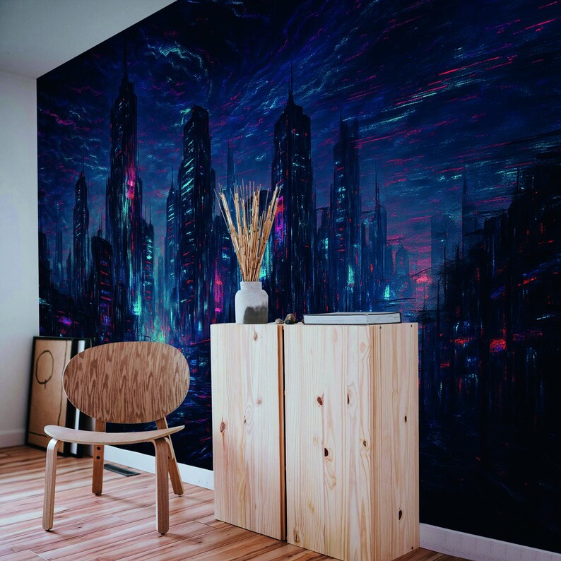 Cyberpunk Cityscape Wall Mural: Peel and Stick Gaming Room Decor - Etsy