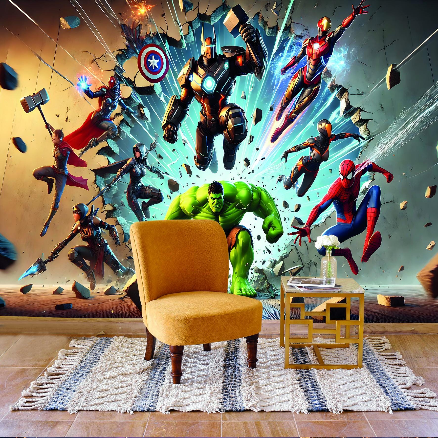 Comic Book Wallpaper Nursery Broken Wall Break Superhero Mural Hero ...
