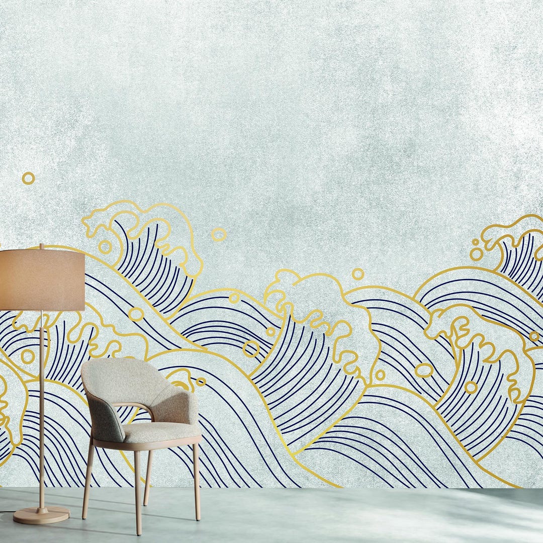 Elegant Wave Pattern Wallpaper Japanese Wave Wall Mural Peel and Stick ...