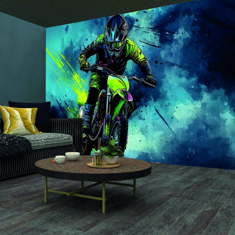 Motocross Peel and Stick Wallpaper Dirt Bike Wall Decor Extreme Sports ...