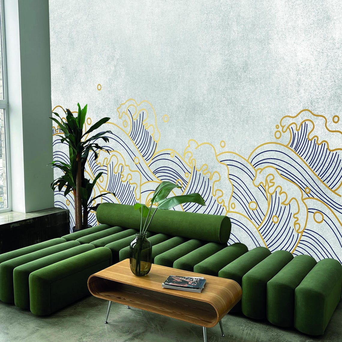 Elegant Wave Pattern Wallpaper Japanese Wave Wall Mural Peel and Stick ...