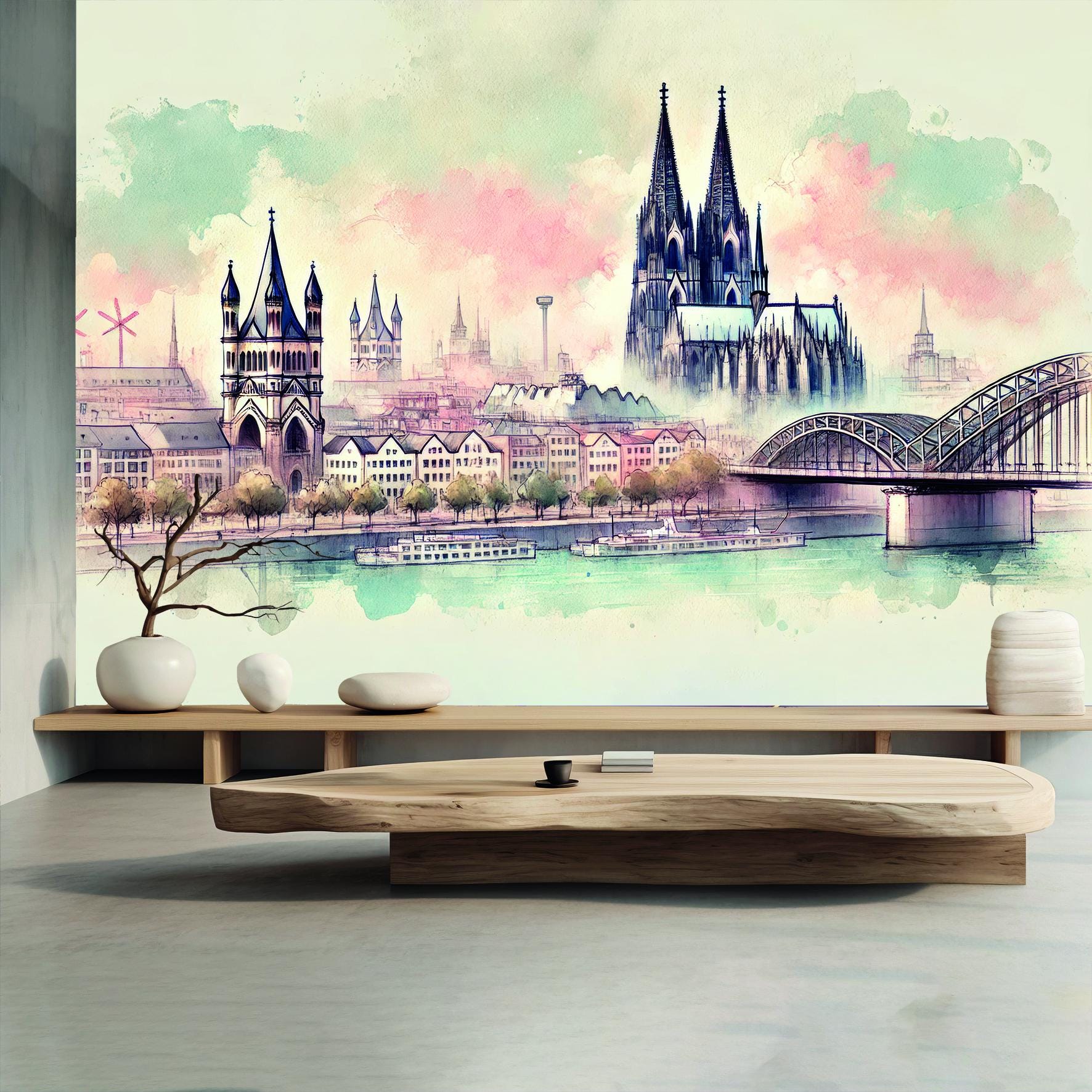 Cologne Cathedral Watercolor Wall Mural European Landmark Wallpaper ...