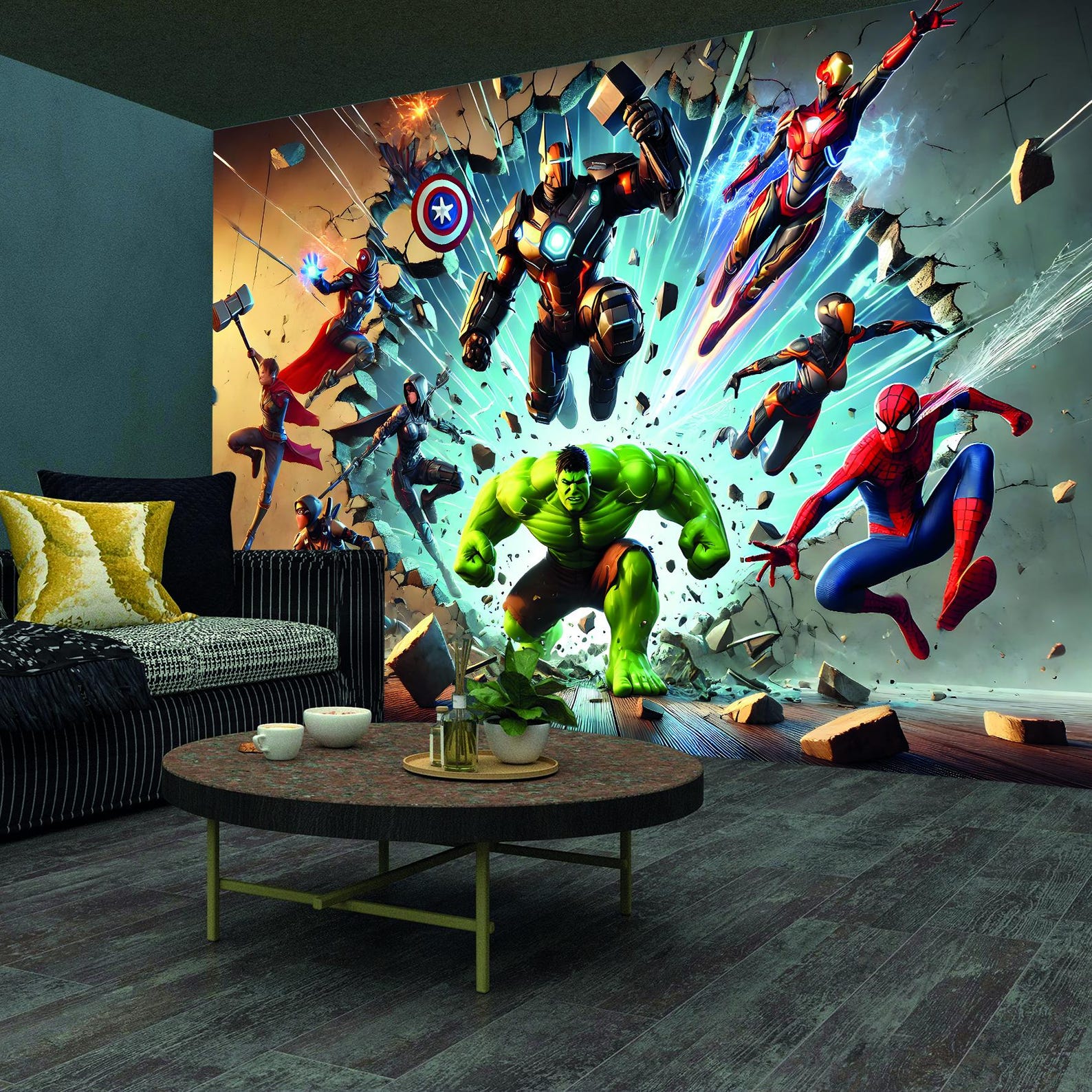 Comic Book Wallpaper Nursery Broken Wall Break Superhero Mural Hero ...