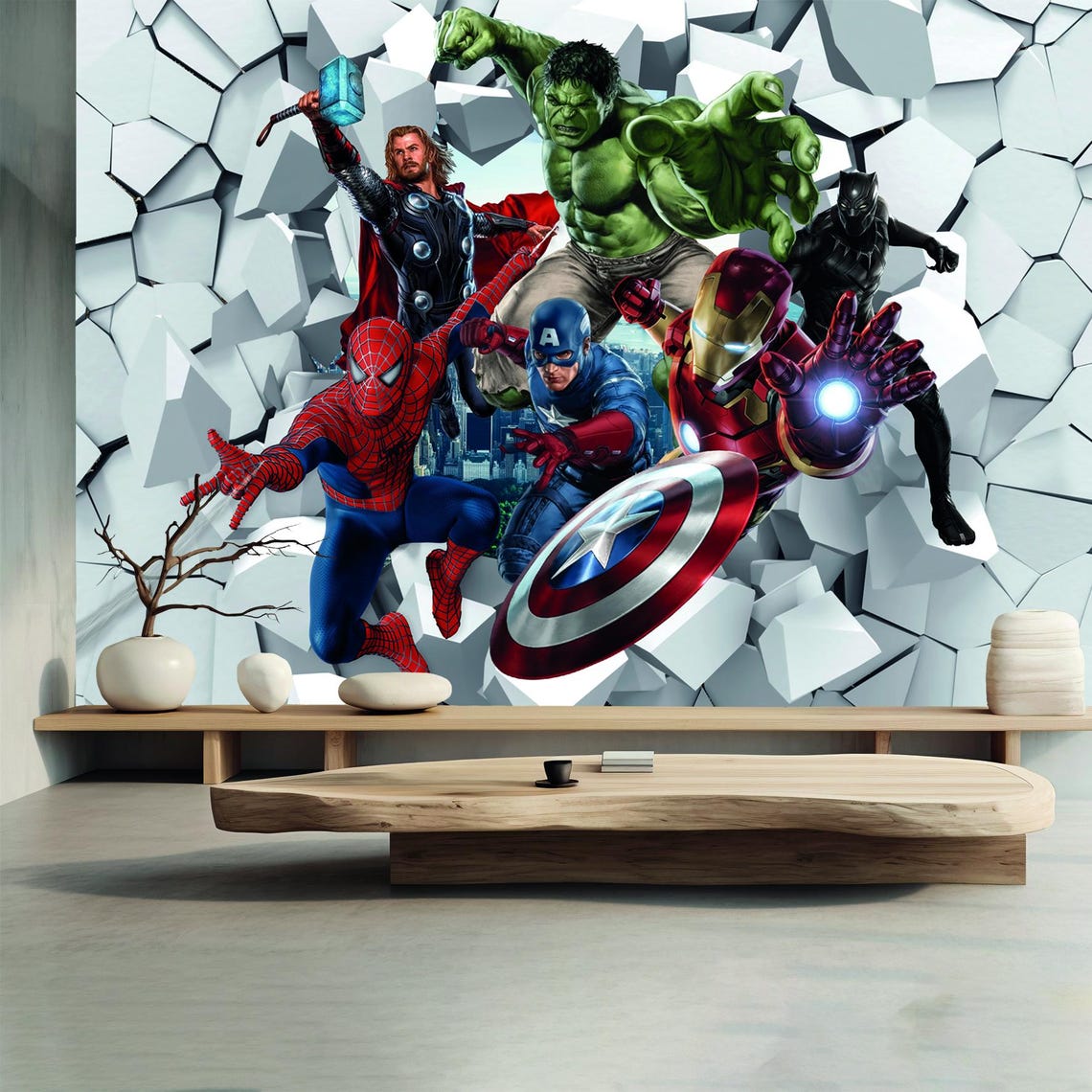 Kids Wallpaper Superhero Wall Mural Comic Hero Team Playroom Decor Contemporary Mural Colorful ...