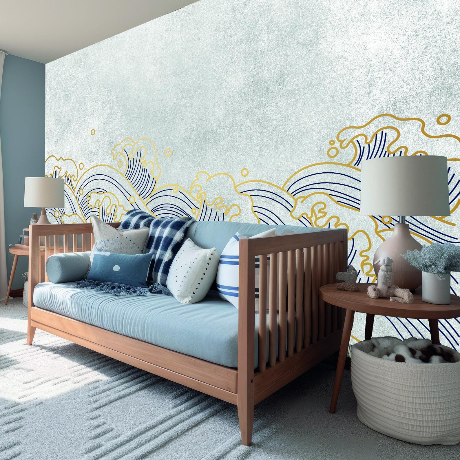 Elegant Wave Pattern Wallpaper Japanese Wave Wall Mural Peel and Stick ...