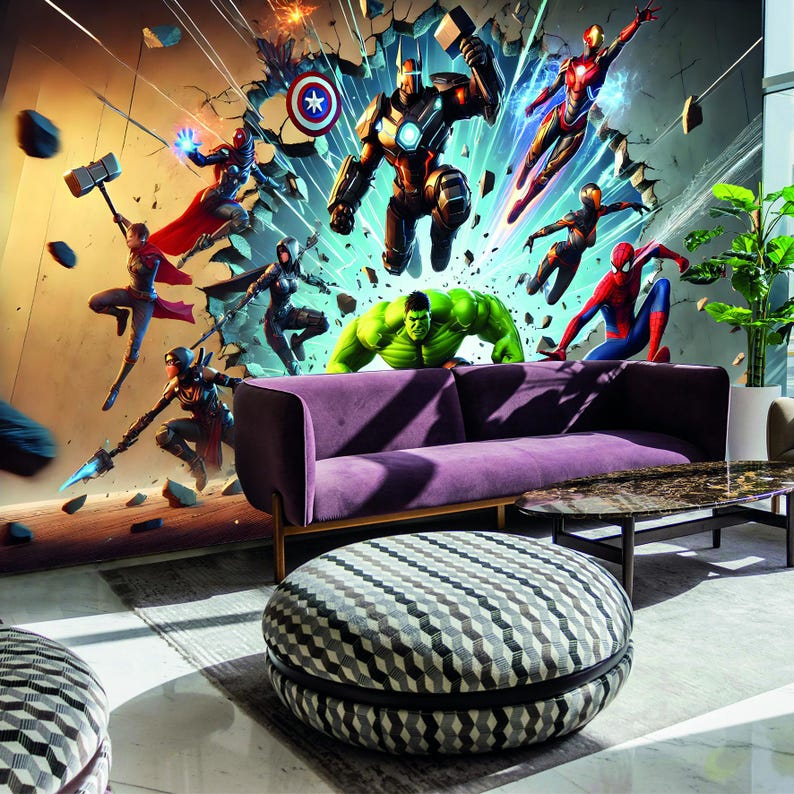 Comic Book Wallpaper Nursery Broken Wall Break Superhero Mural Hero ...