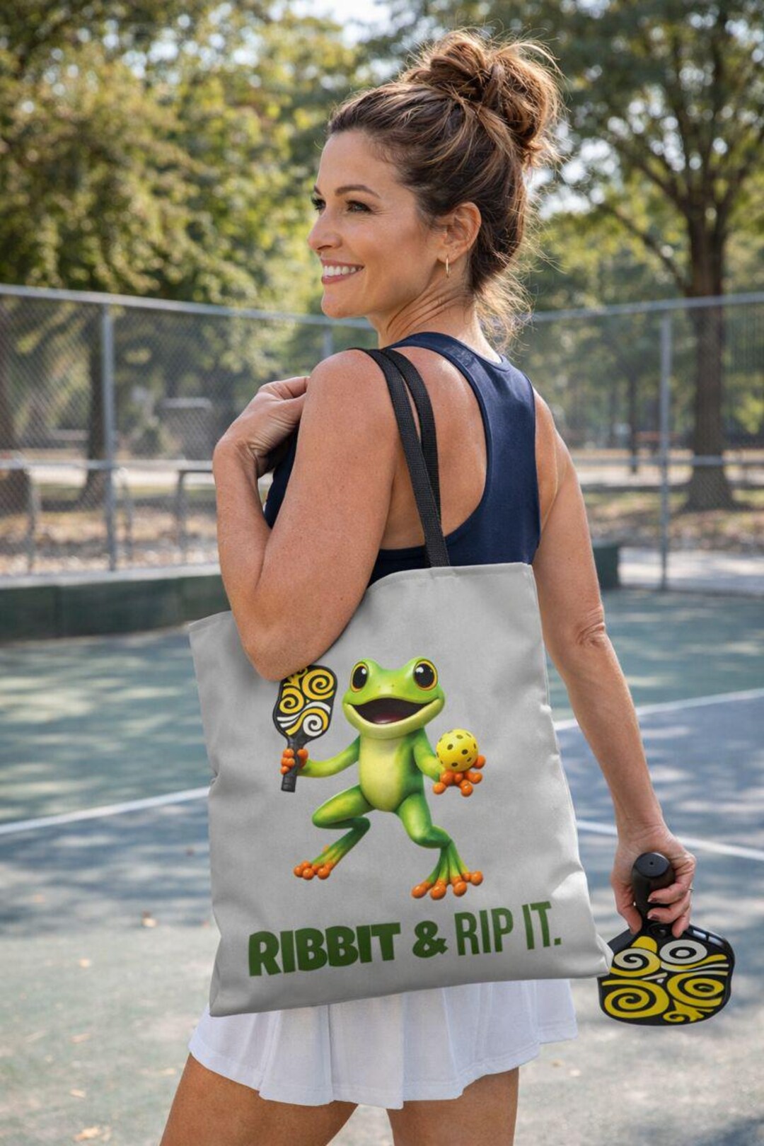 Ribbit & Rip It Pickleball Tote Bag, Funny Pickleball Design, Frog ...