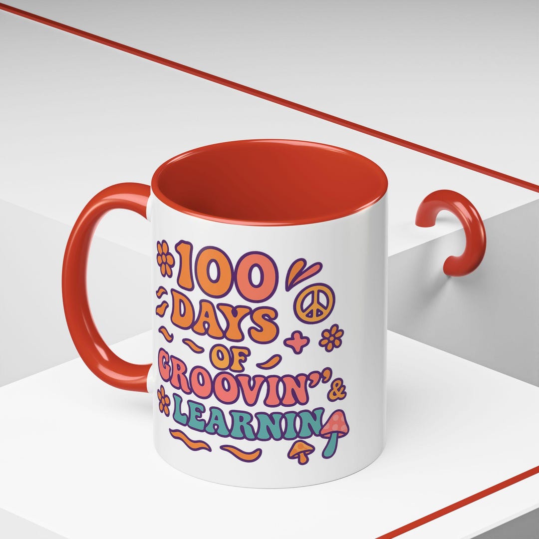100 Days of Groovin' & Learnin' Mug | Retro 70s Flower Peace Design ...