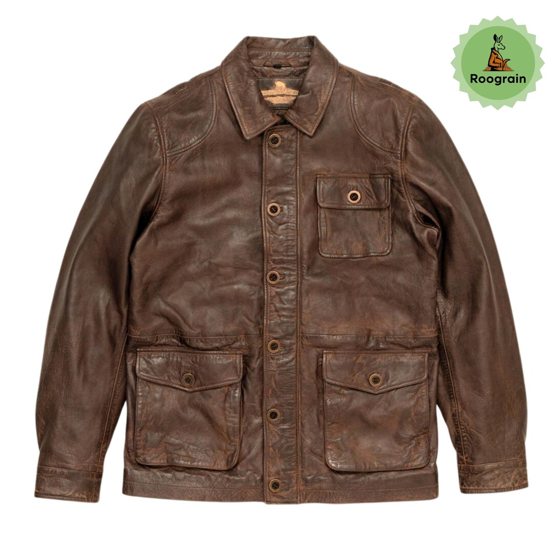 Vintage Brown Leather Barn Jacket for Men Genuine Lambskin, Classic ...