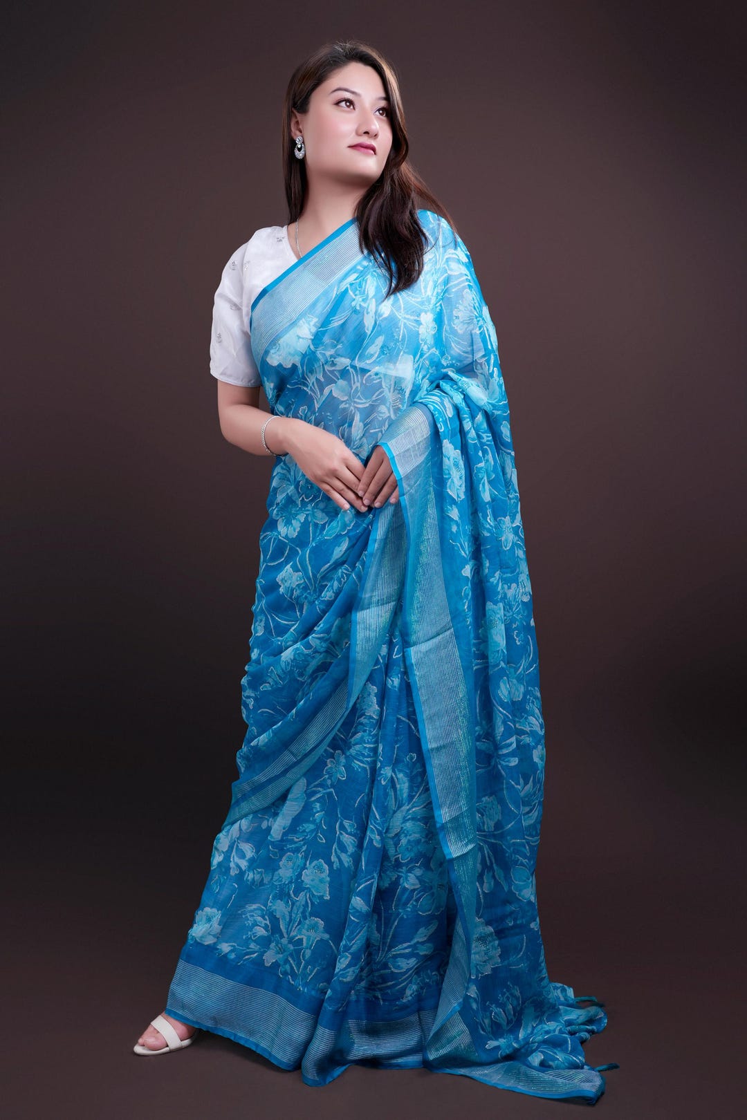 Simmer Chiffon Saree With Digital Print - Etsy