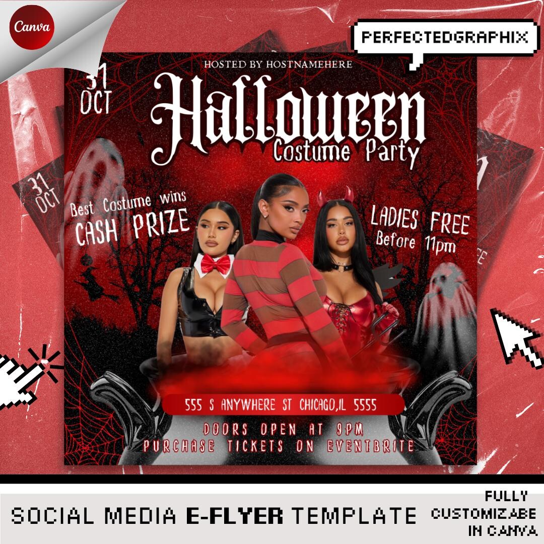 Red Halloween Costume Party Flyer Template (canva) - Etsy