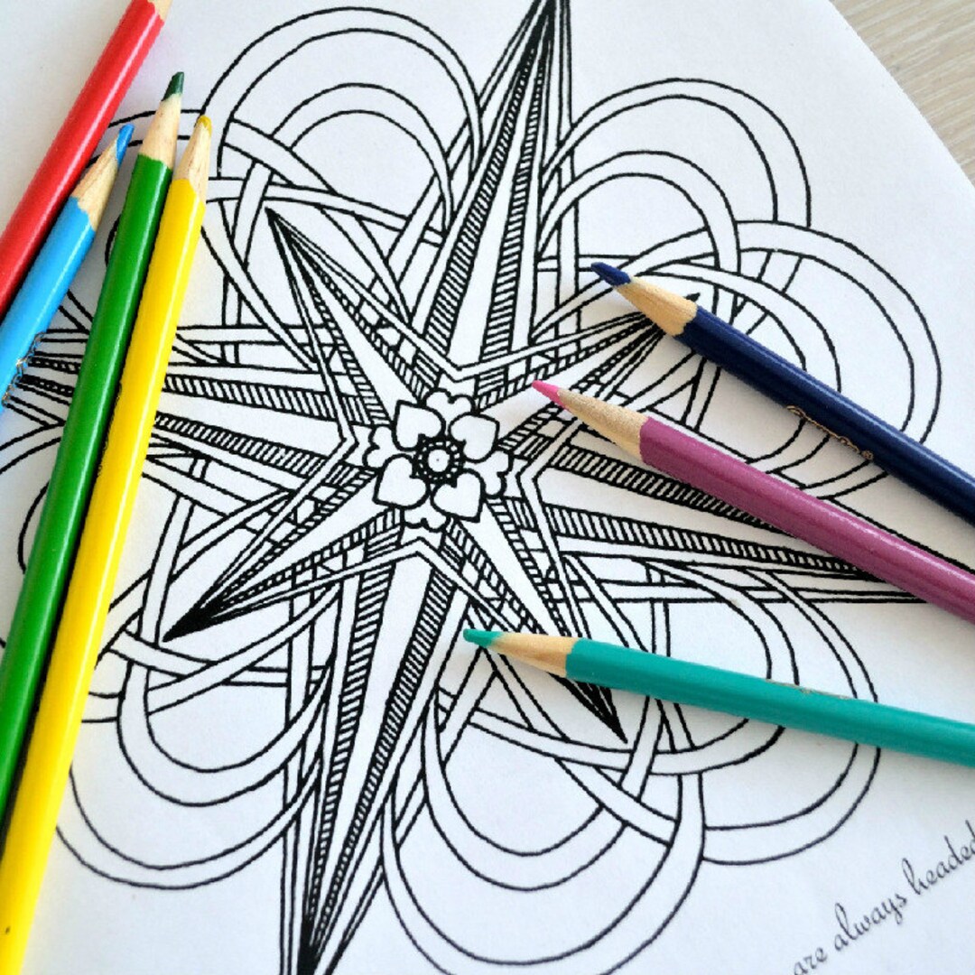 Right Direction - Compass Mandala Coloring Page - Instant Download PDF ...