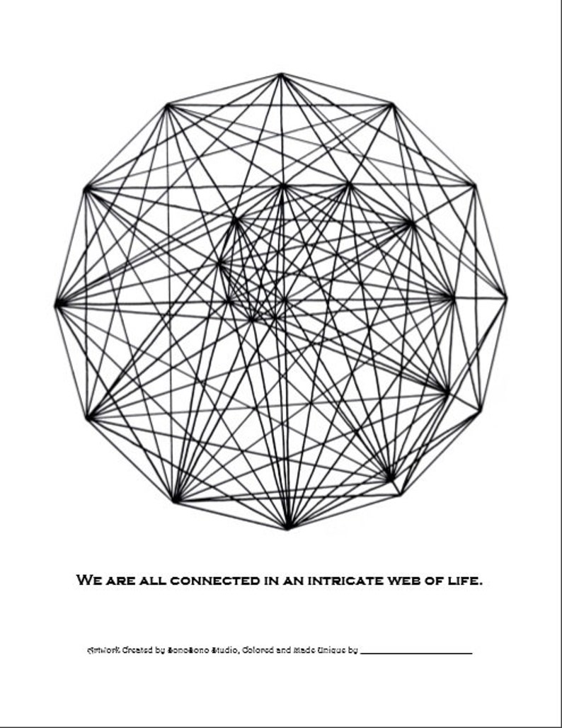 We Are All Connected - Web of Life Mandala Coloring Page - Instant ...