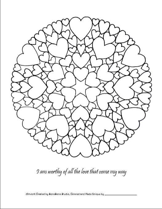 Love Worthy - Heart Mandala Coloring Page - Instant Digital Download ...