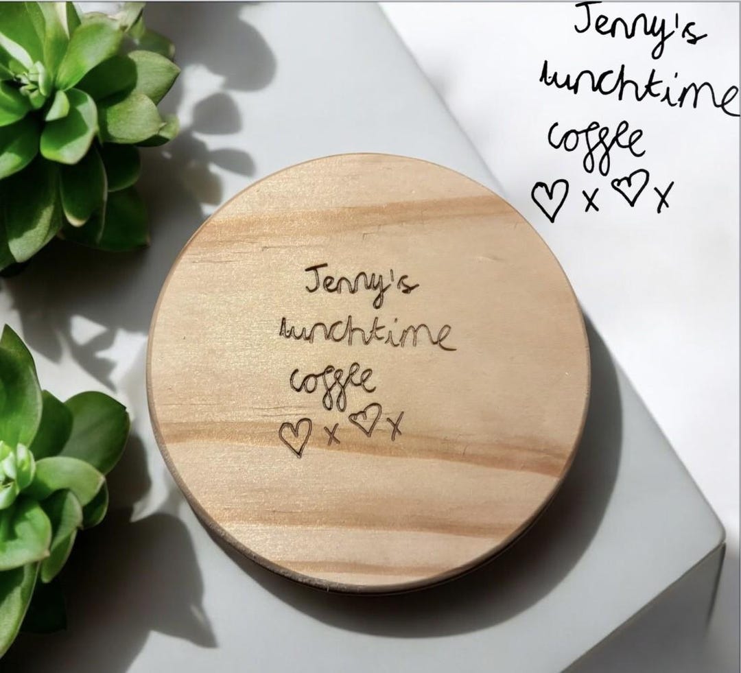 Personalised Wooden Handwriting Engraved Coaster, Custom Text, Keepsake ...