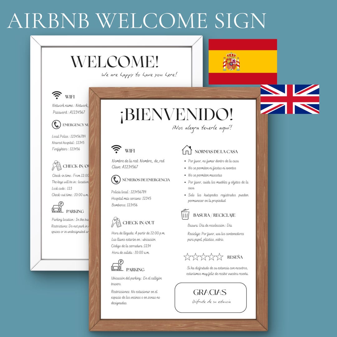 Welcome Sign in Spanish Airbnb, Editable Welcome Sign, Editable ...