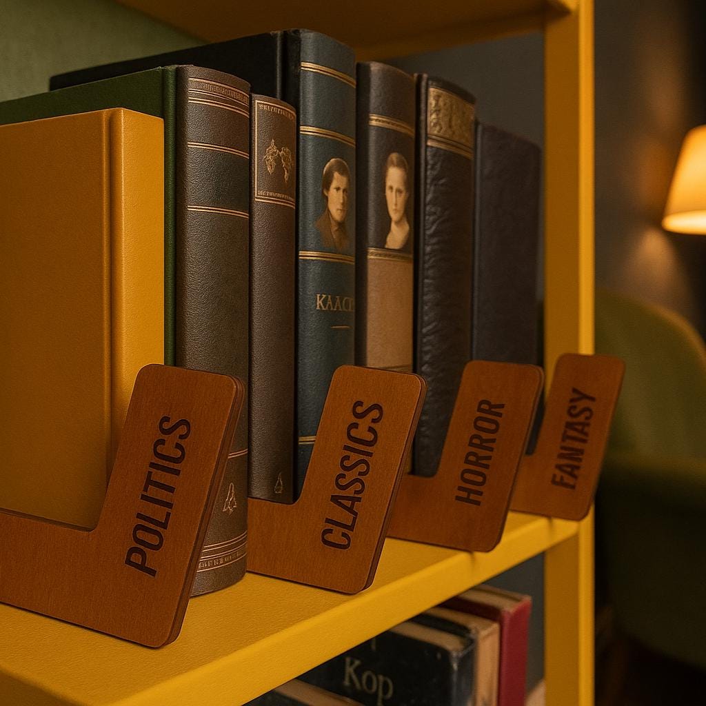 Book Genre Shelf Dividers, Home Library Dividers, Bookshelf Dividers ...