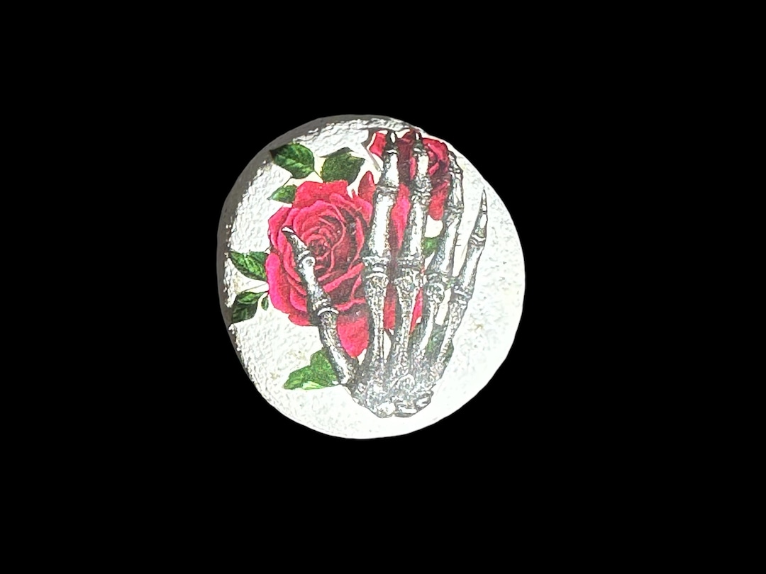 Skeleton Hand & Rose Decoupage Rock – Handcrafted Gothic Decor ...