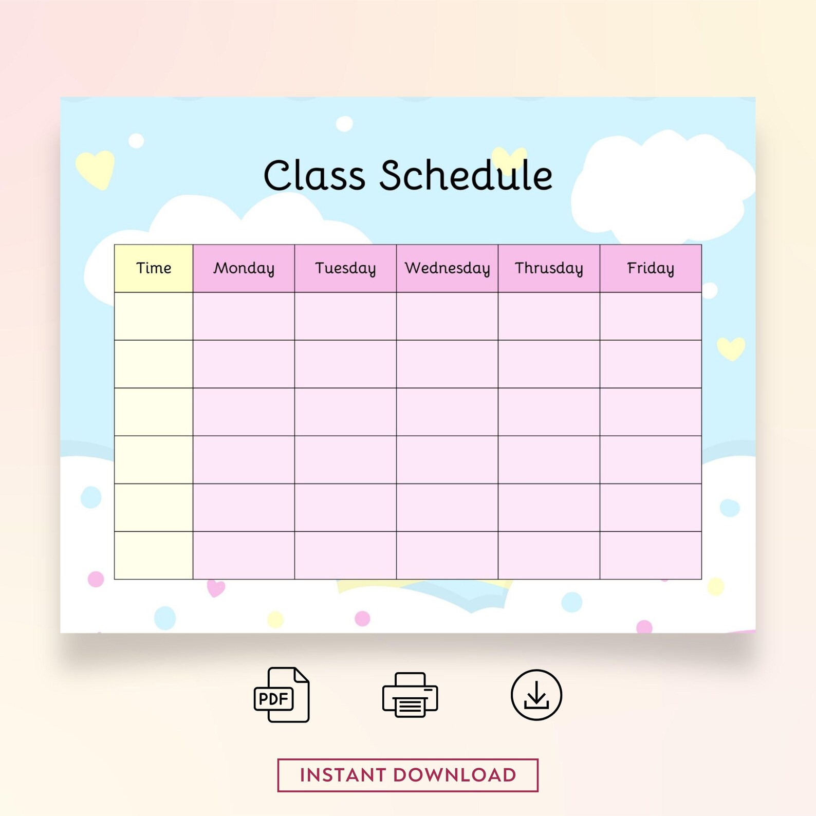 Kids' Class Schedule, Children's School Time Table, Weekly Schedule ...