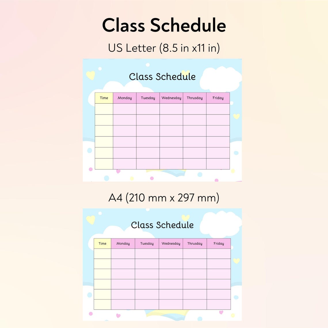 Kids' Class Schedule, Children's School Time Table, Weekly Schedule ...