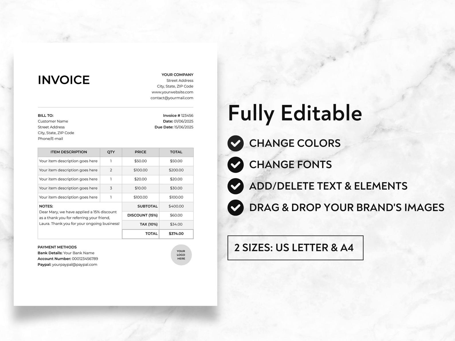 Simple Minimalist Business Invoice, Invoice Template Word, Small ...