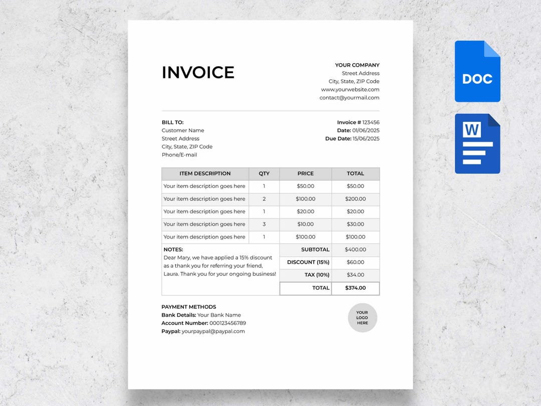 Simple Minimalist Business Invoice, Invoice Template Word, Small ...