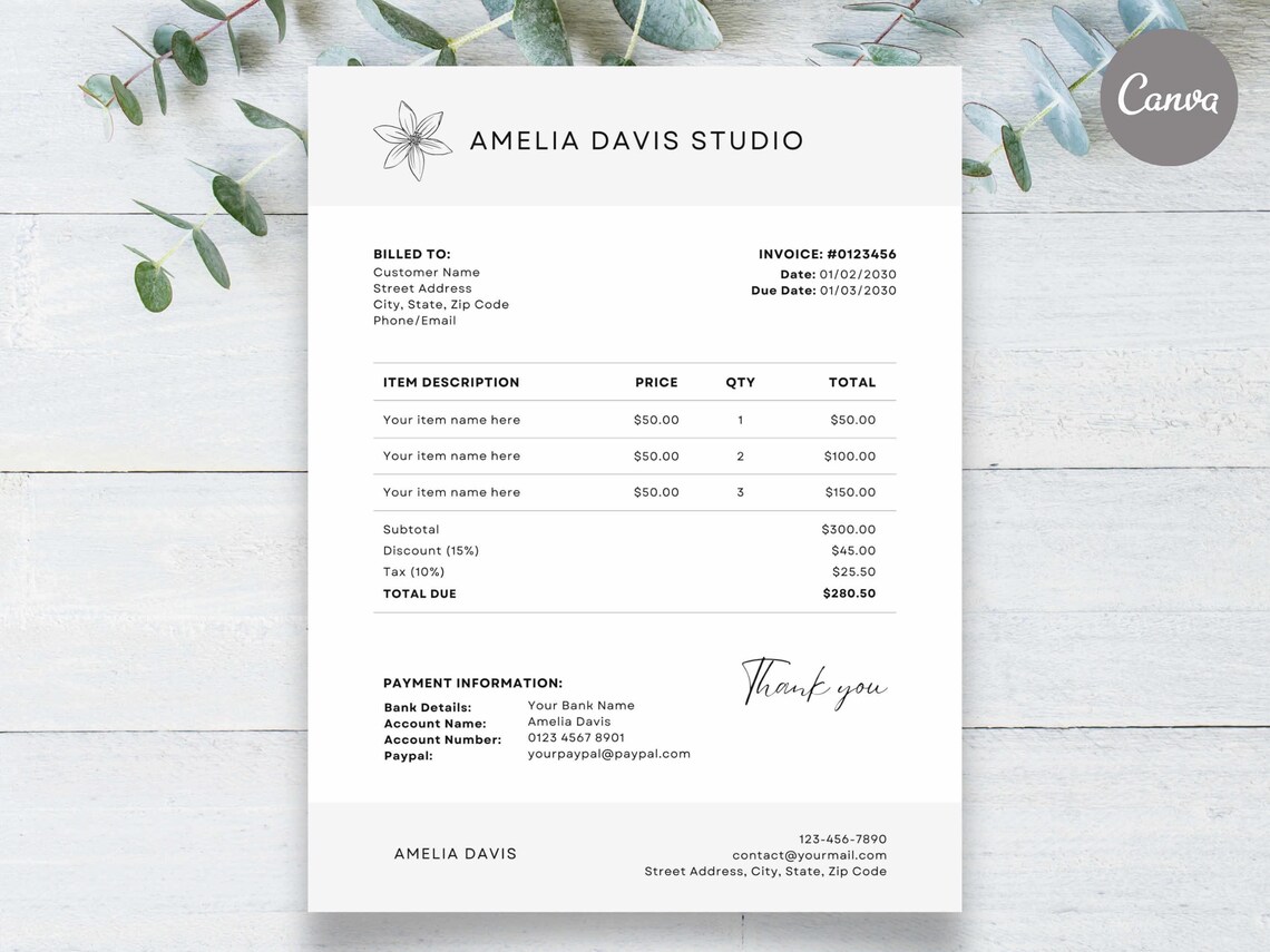 Gray and White Minimalist Invoice, Invoice Template, Small Business ...