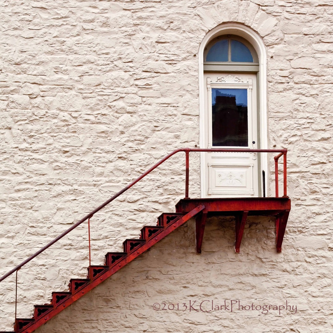 Red Stair 16x24 Fine Art Photography Primary Colors White and Blue ...