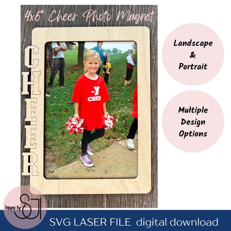 Cheer Photo Magnet 4x6 SVG, Cheerleading Frame, Laser Cut File (digital ...