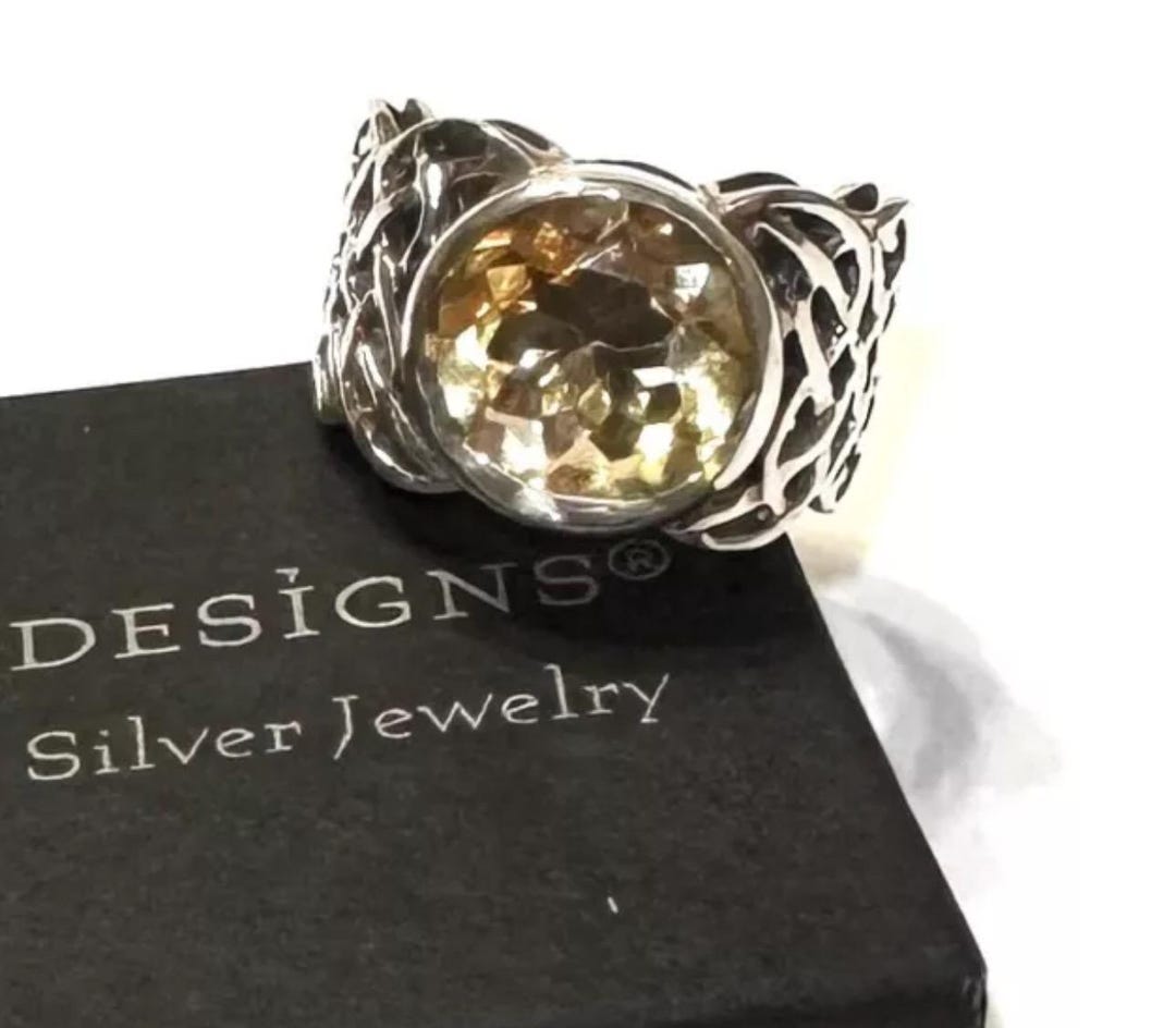 Silpada Sterling Silver Citrine Irish Celtic-style Ring Size 8, Statement Ring, Beautiful ...