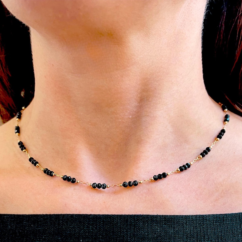 Black Bead Necklace - Etsy