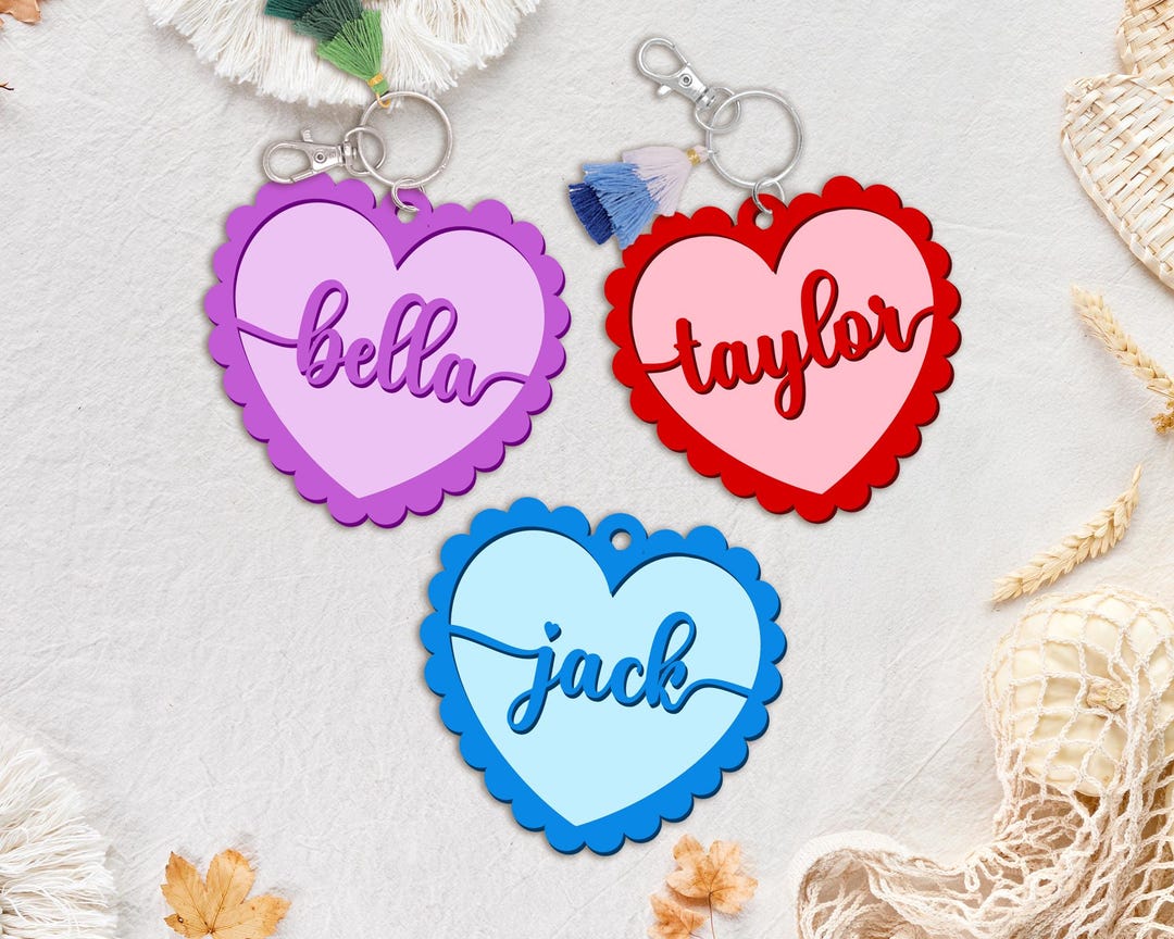 Heart Name Tag for Kids, Personalized Backpack Keychain for Girls or ...