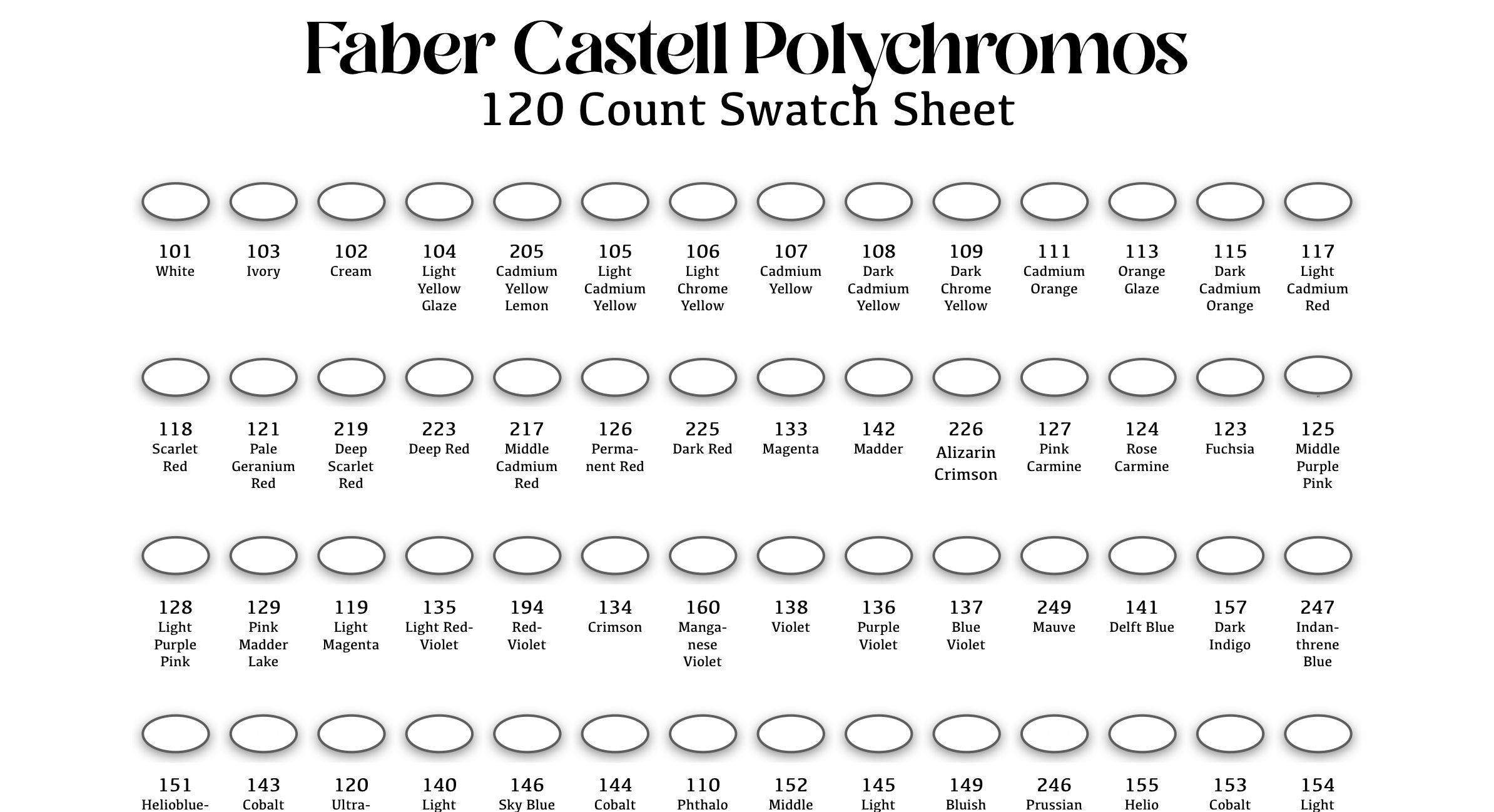 Faber-castell Polychromos 120-count Swatch Chart - Etsy