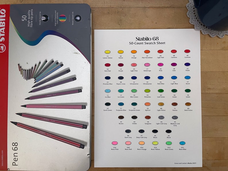 Stabilo 68 Marker 50-count Swatch Sheet - Etsy