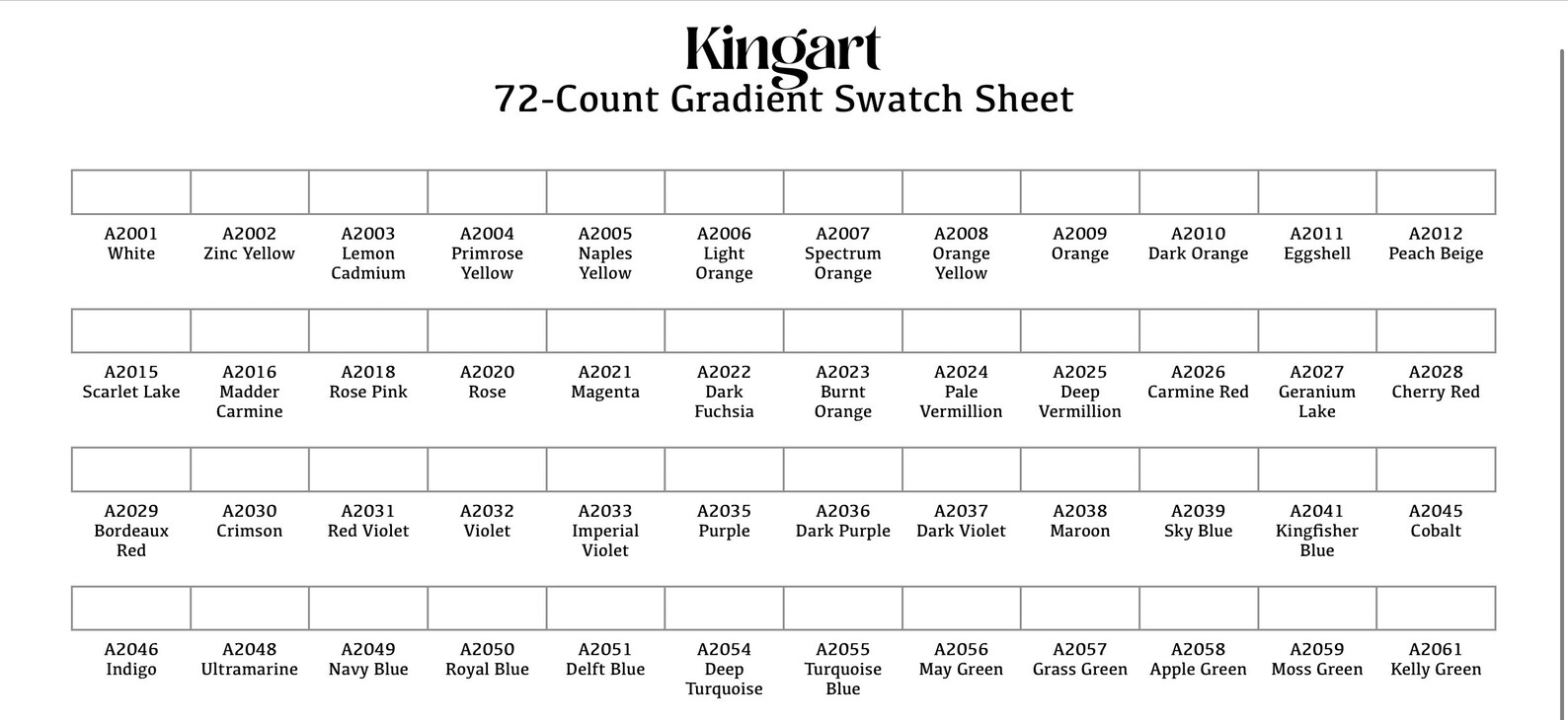 Kingart 72-count Pencil Gradient Swatch Sheet - Etsy