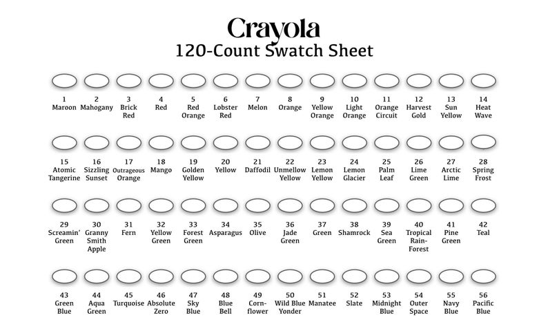 Crayola 120-count Swatch Sheet - Etsy